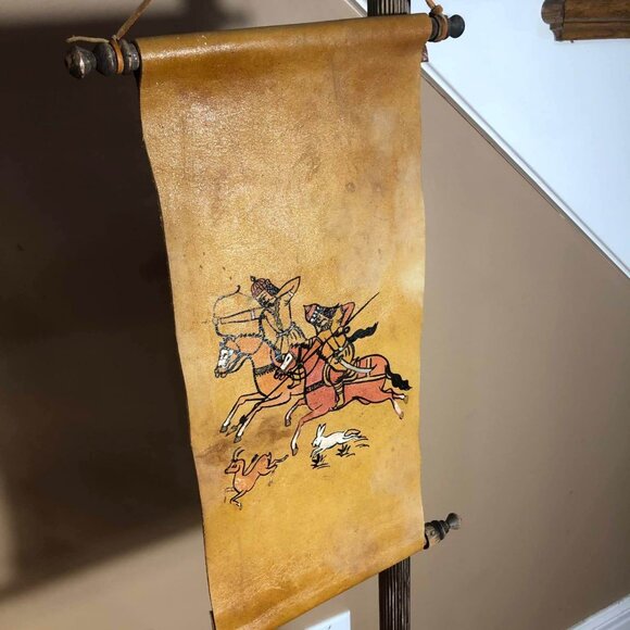 Art | Vintage Persian The Hunters Lamb Skin Scroll Artwork | Poshmark
